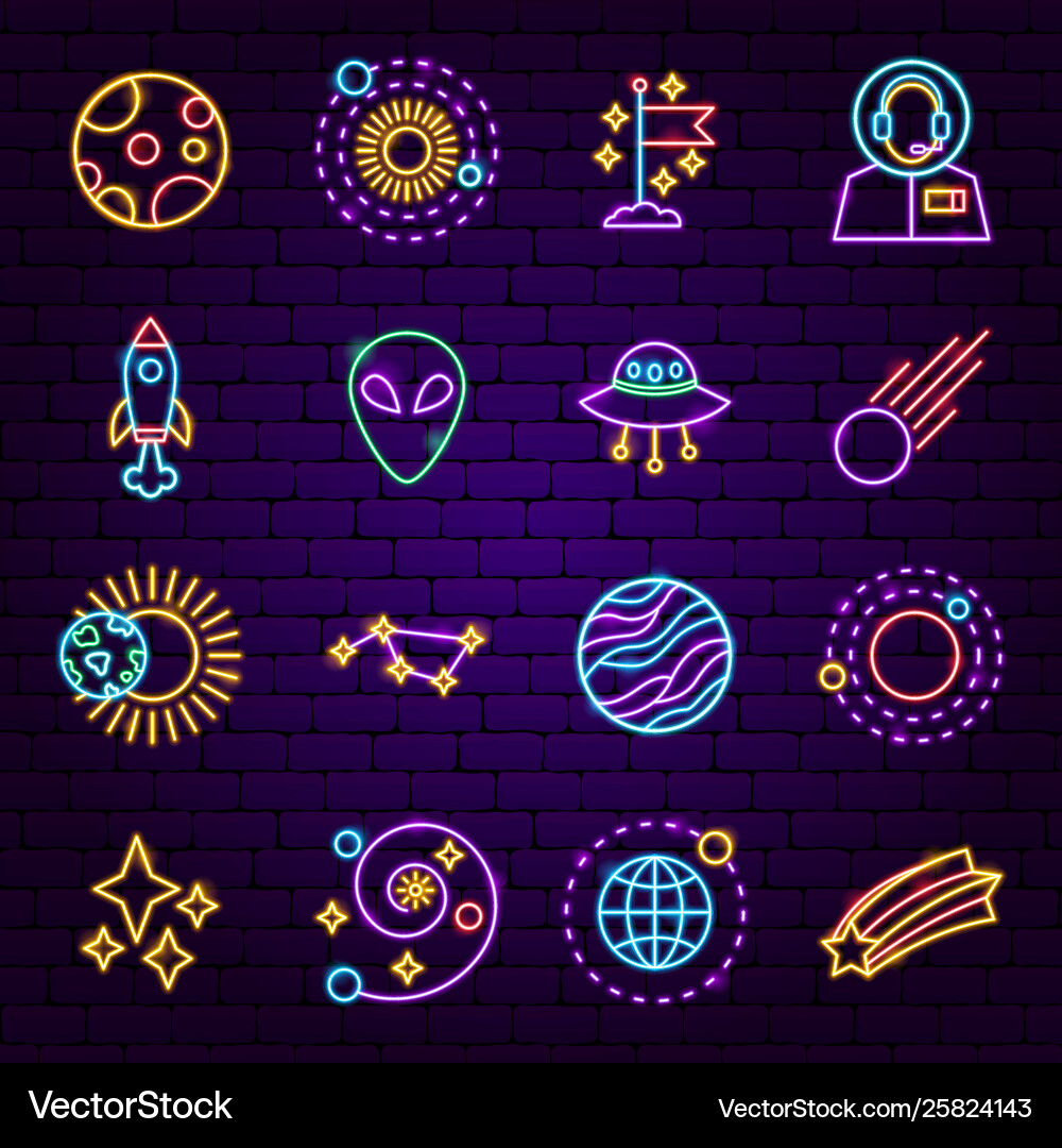 Cosmic Neon Icons - Space Promotion Royalty Free Vector