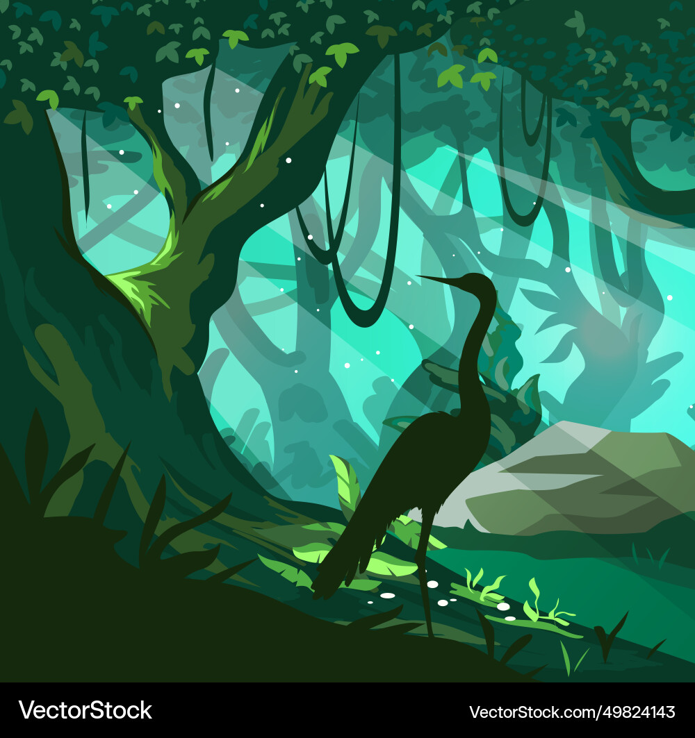 Jungle landscape wild forest tree trunks Vector Image