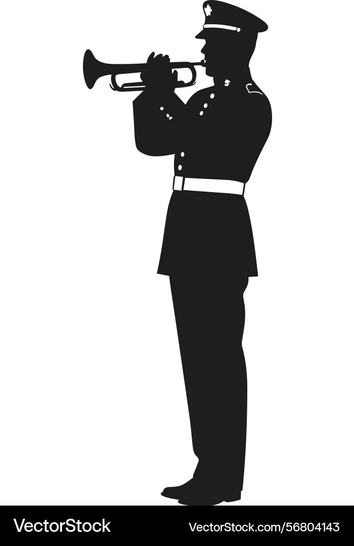 Military bugler silhouette in uniform playing Vector Image