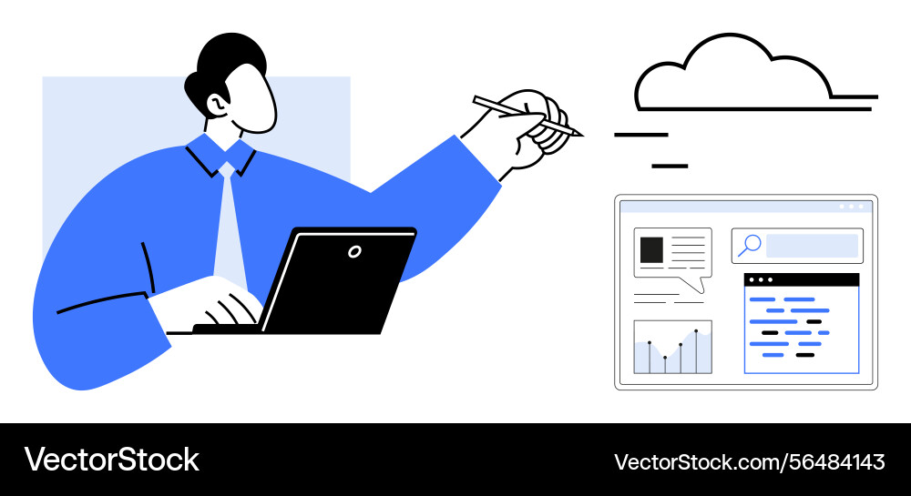 Professional working on cloud-based solutions Vector Image