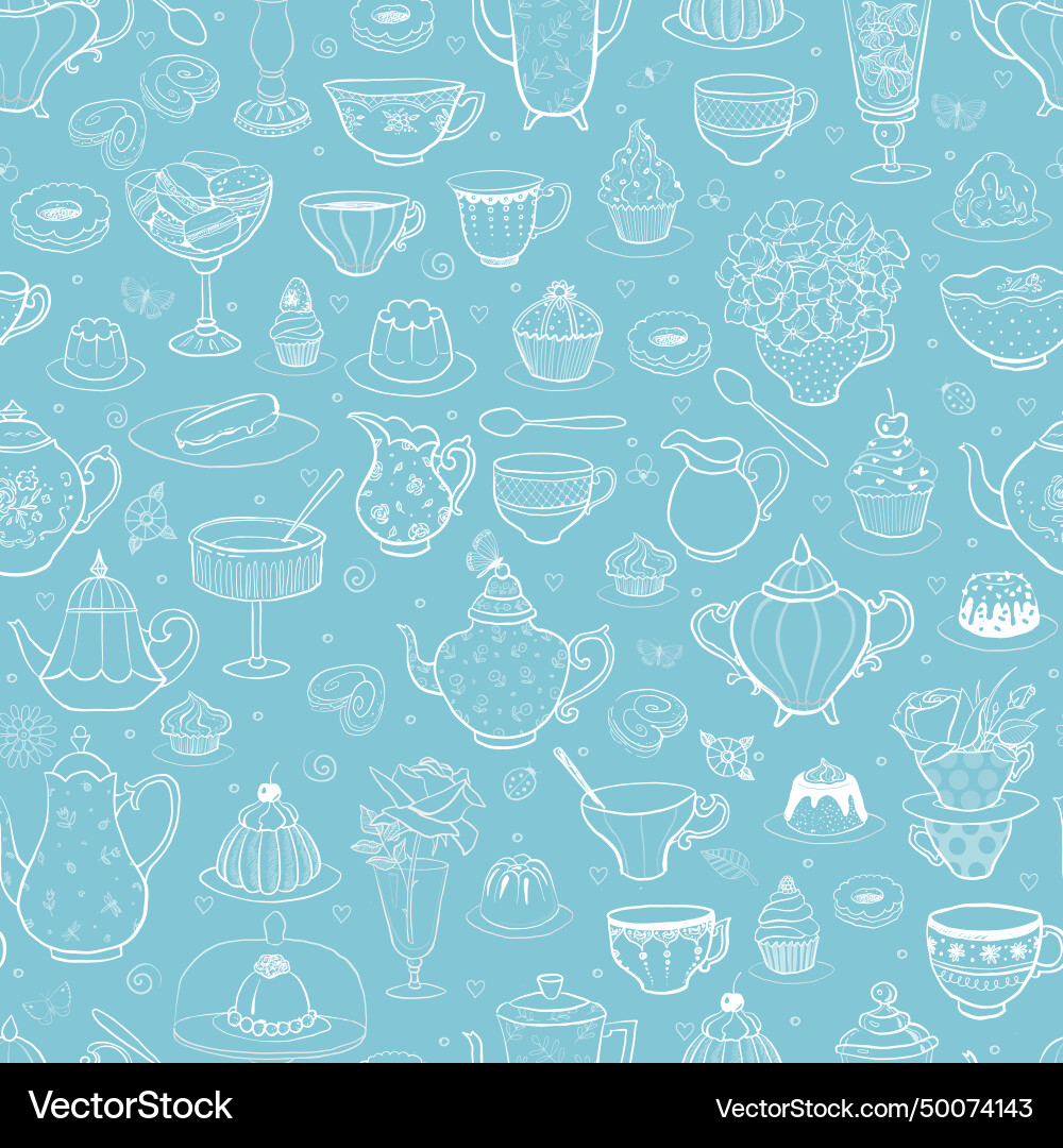 Seamless pattern with tea party in english style Vector Image