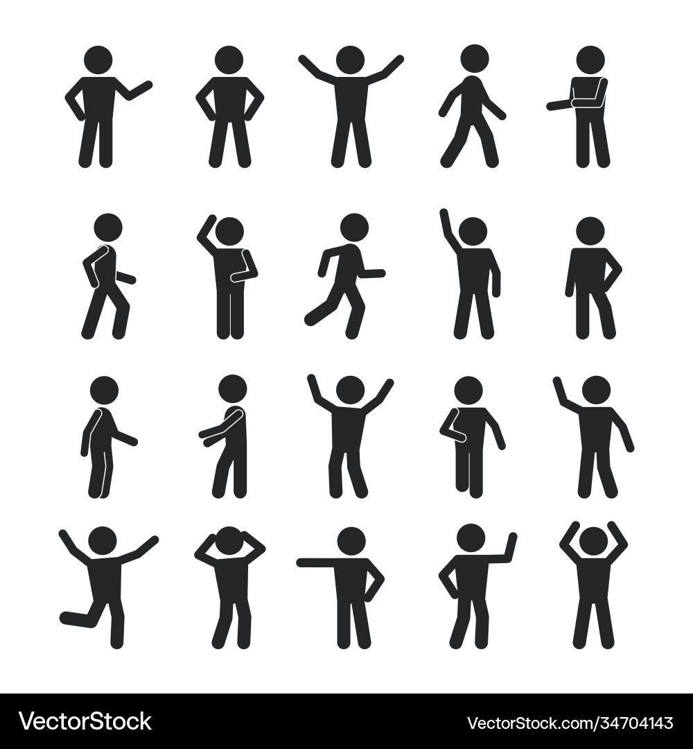 Stick man gestures and movement set simple poses Vector Image