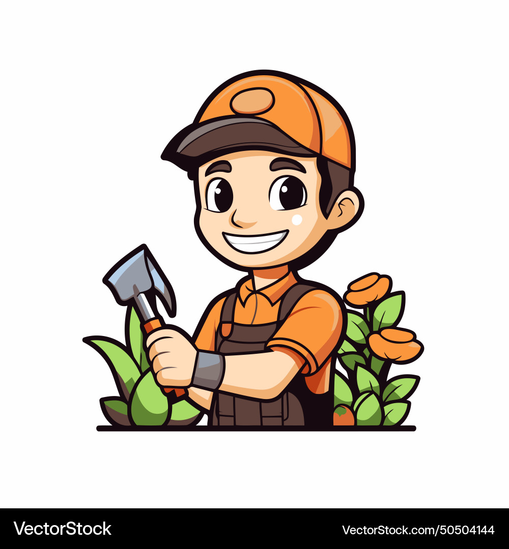 Cartoon worker in uniform with shovel isolated Vector Image