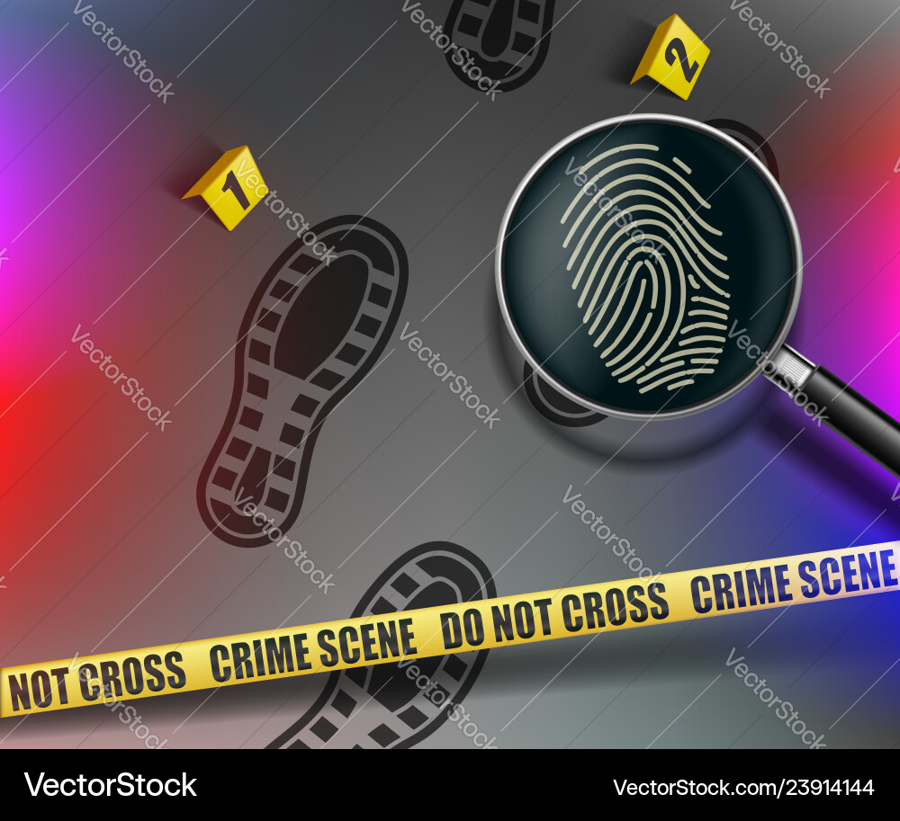 Crime scene magnifying glass with fingerprint Vector Image
