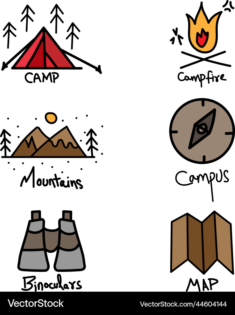 Handdrawn travel and camp icons Royalty Free Vector Image