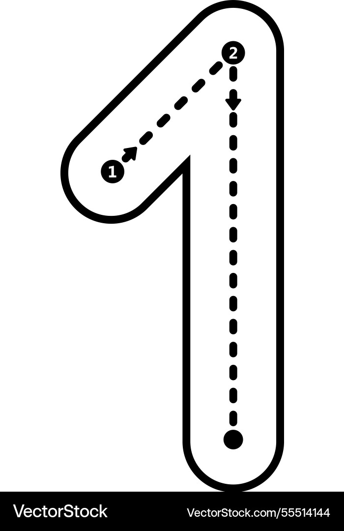 Tracing number 1 prewriting dotted line math Vector Image