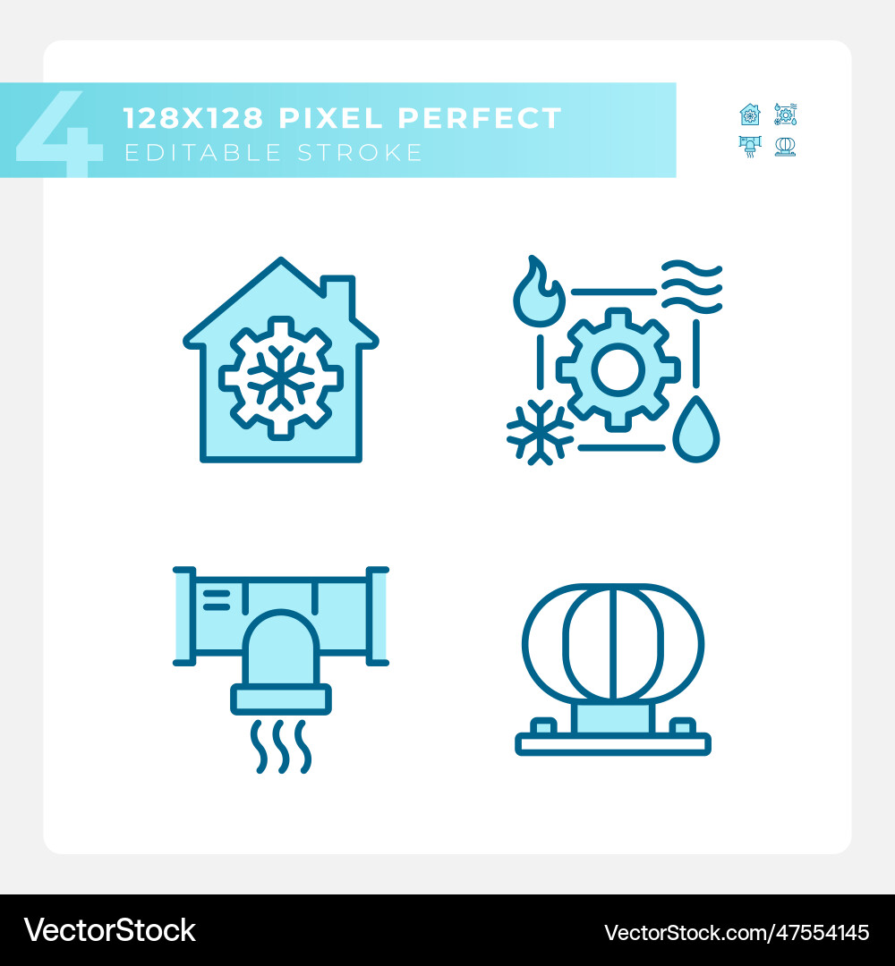 Hvac system light blue icons Royalty Free Vector Image