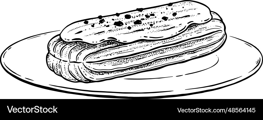 Sketchy of eclair on plate Royalty Free Vector Image