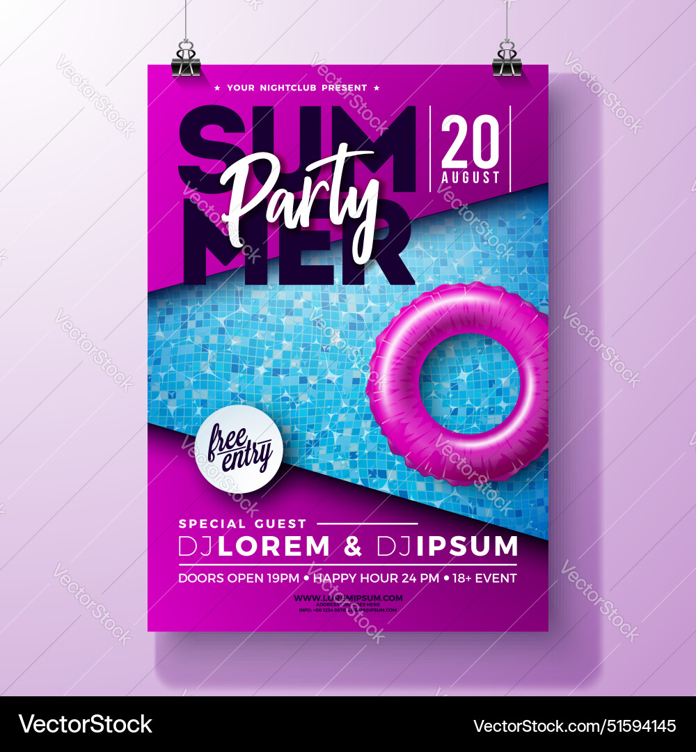 Summer pool party poster design template Vector Image