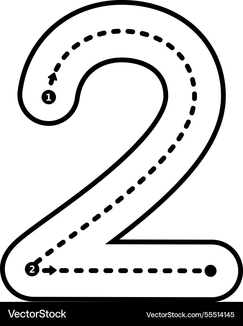Tracing number 2 prewriting dotted line math Vector Image