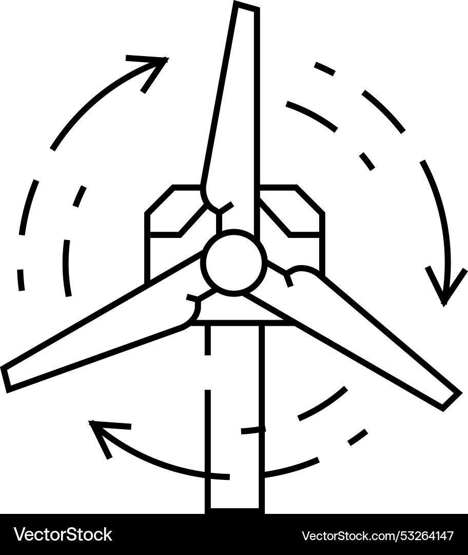 Blades rotation wind turbine line icon Royalty Free Vector
