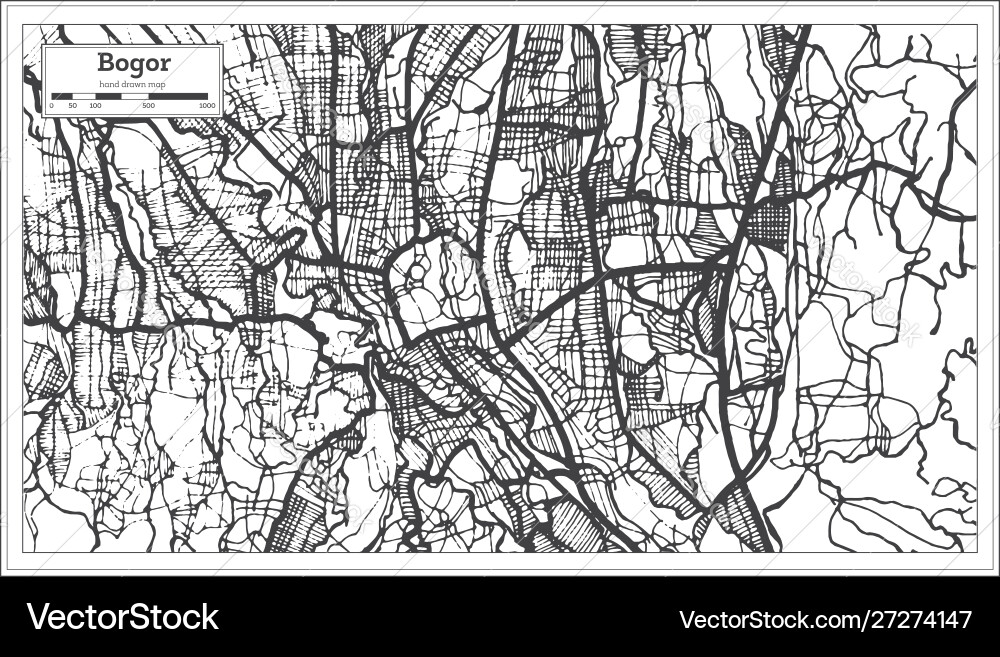 Bogor City Map - Black & White Royalty Free Vector Image