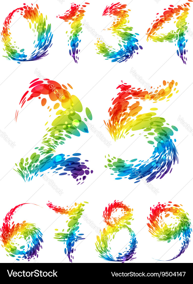 Numbers multicolored set splash Royalty Free Vector Image