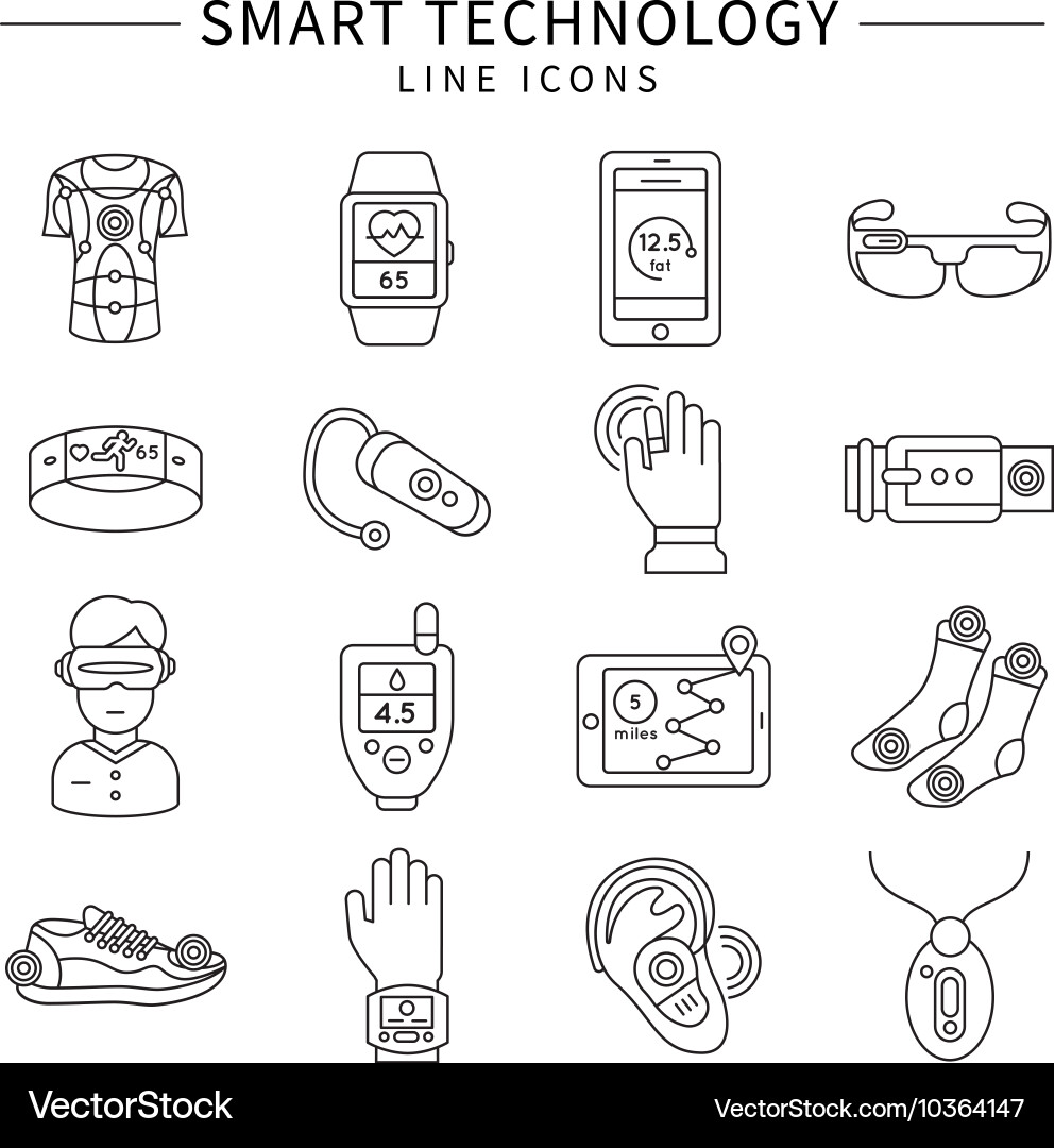 Smart technology monochrome linear icons Vector Image