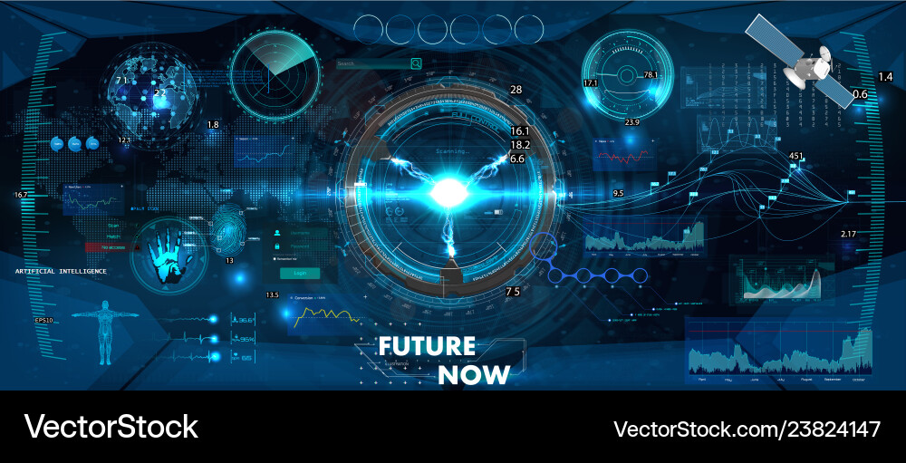 Spaceship control panel dashboard in hud style Vector Image