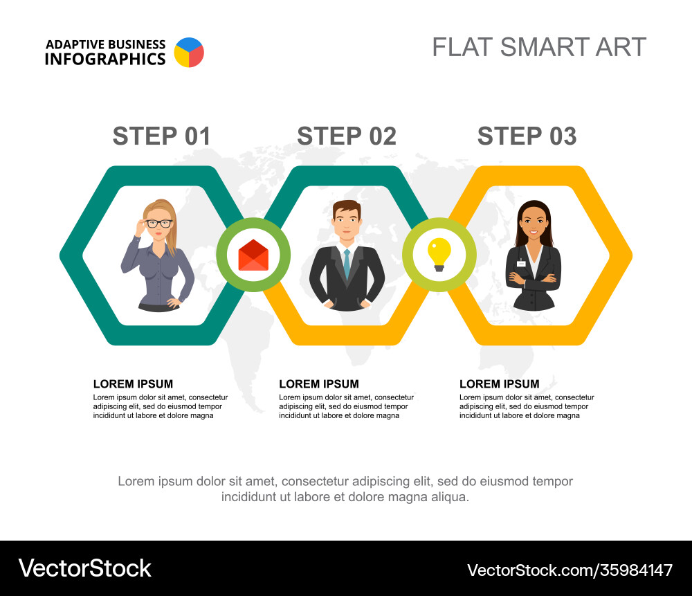 Three partners process chart template Royalty Free Vector