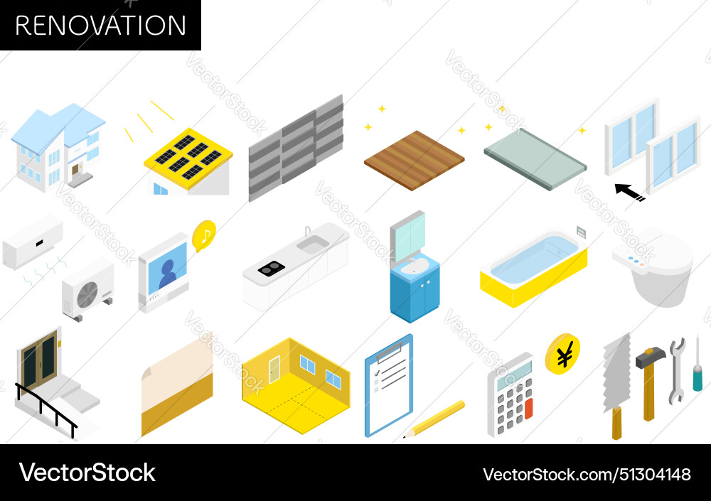 Icon set for home renovation isometric Royalty Free Vector