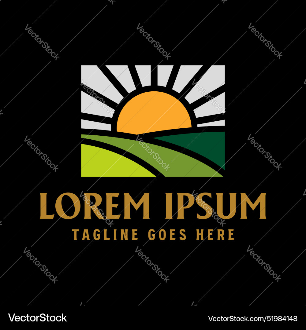 Simple minimalist sunrise with landscape meadow Vector Image