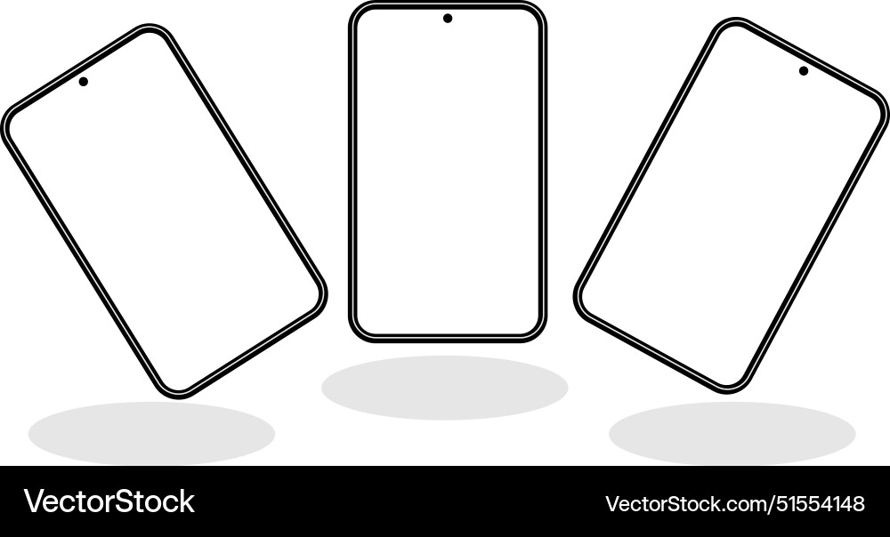 Three smartphones with a blank screen mock-up Vector Image