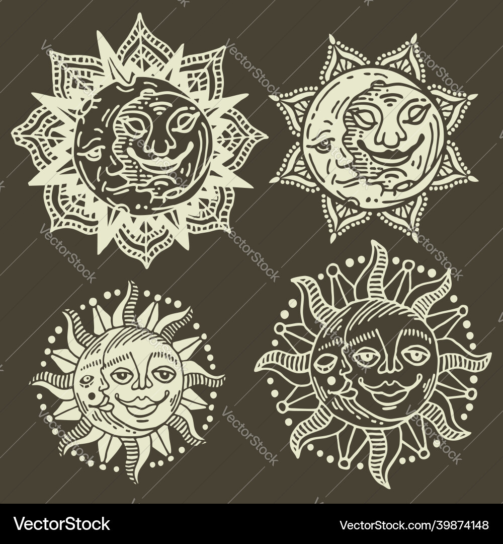 With hand drawn sun symbol Royalty Free Vector Image