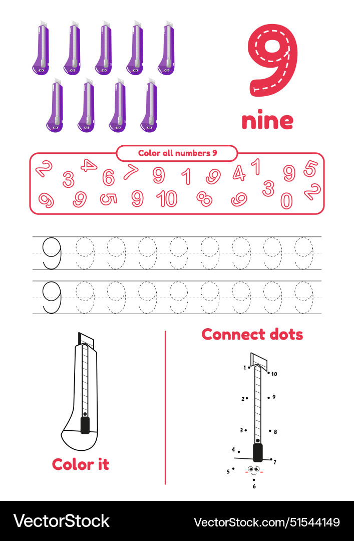 Color page dot to dot trace on one page for kids Vector Image