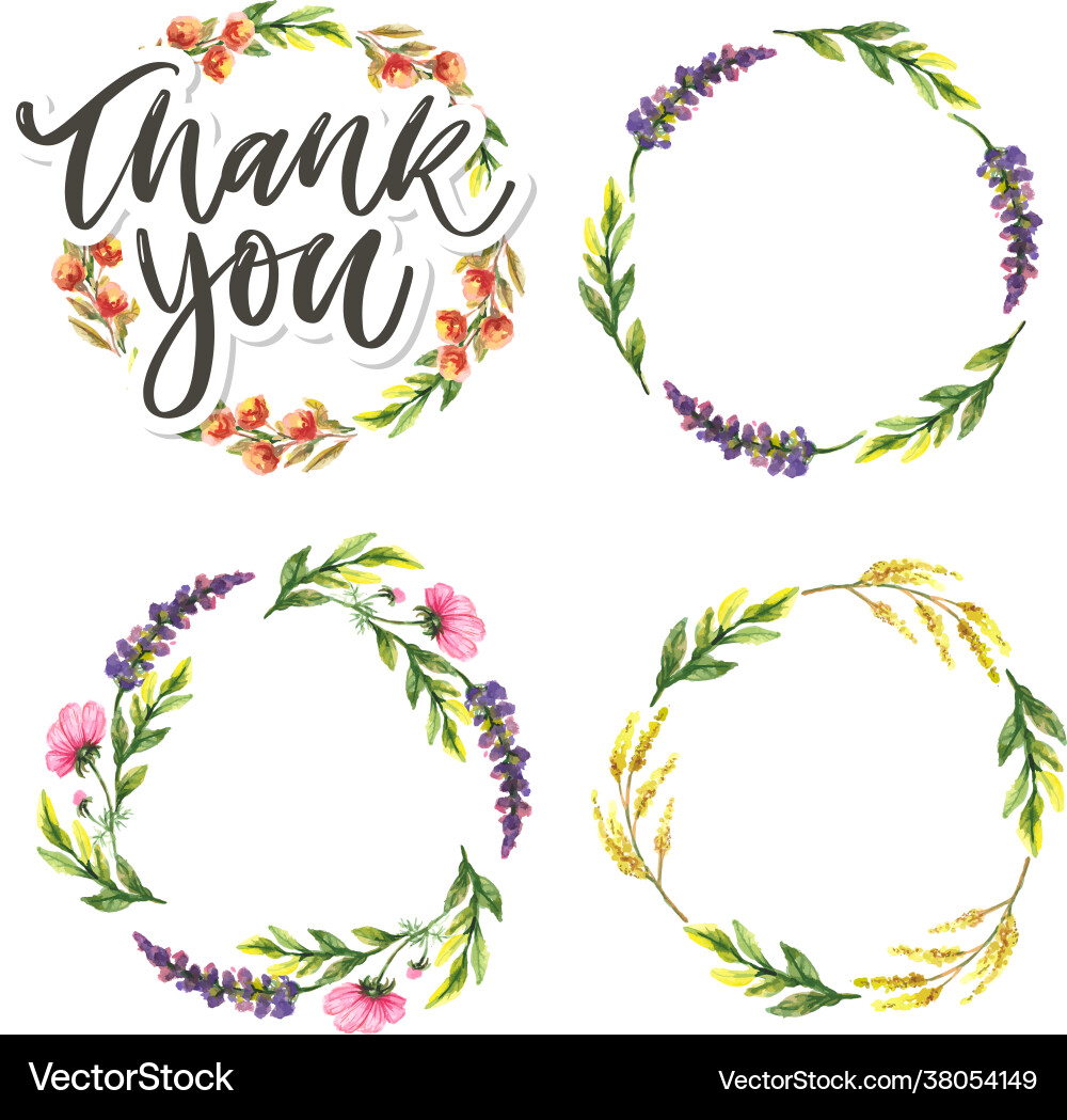 Cute thank you script card flowers letter text Vector Image