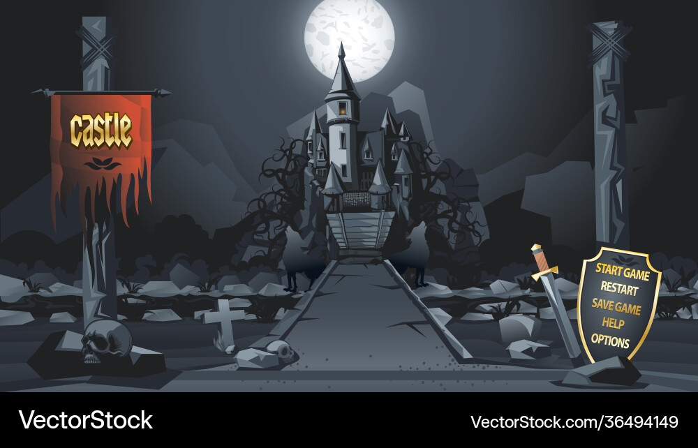 Dark Medieval Castle at Night Royalty Free Vector Image