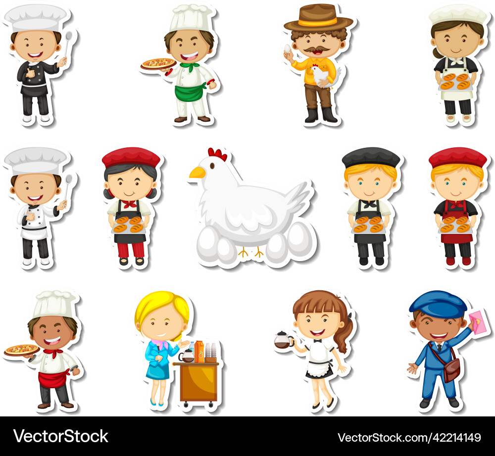 Sticker set of different professions cartoon Vector Image
