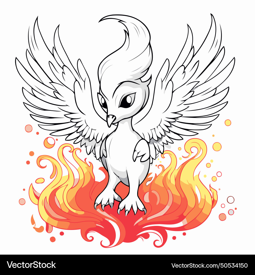 A white owl on fire with wings spread out Vector Image