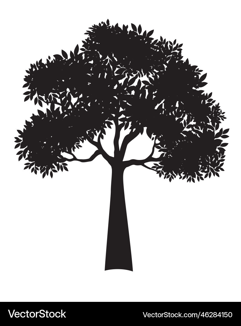 Black tree with leaves outline Royalty Free Vector Image