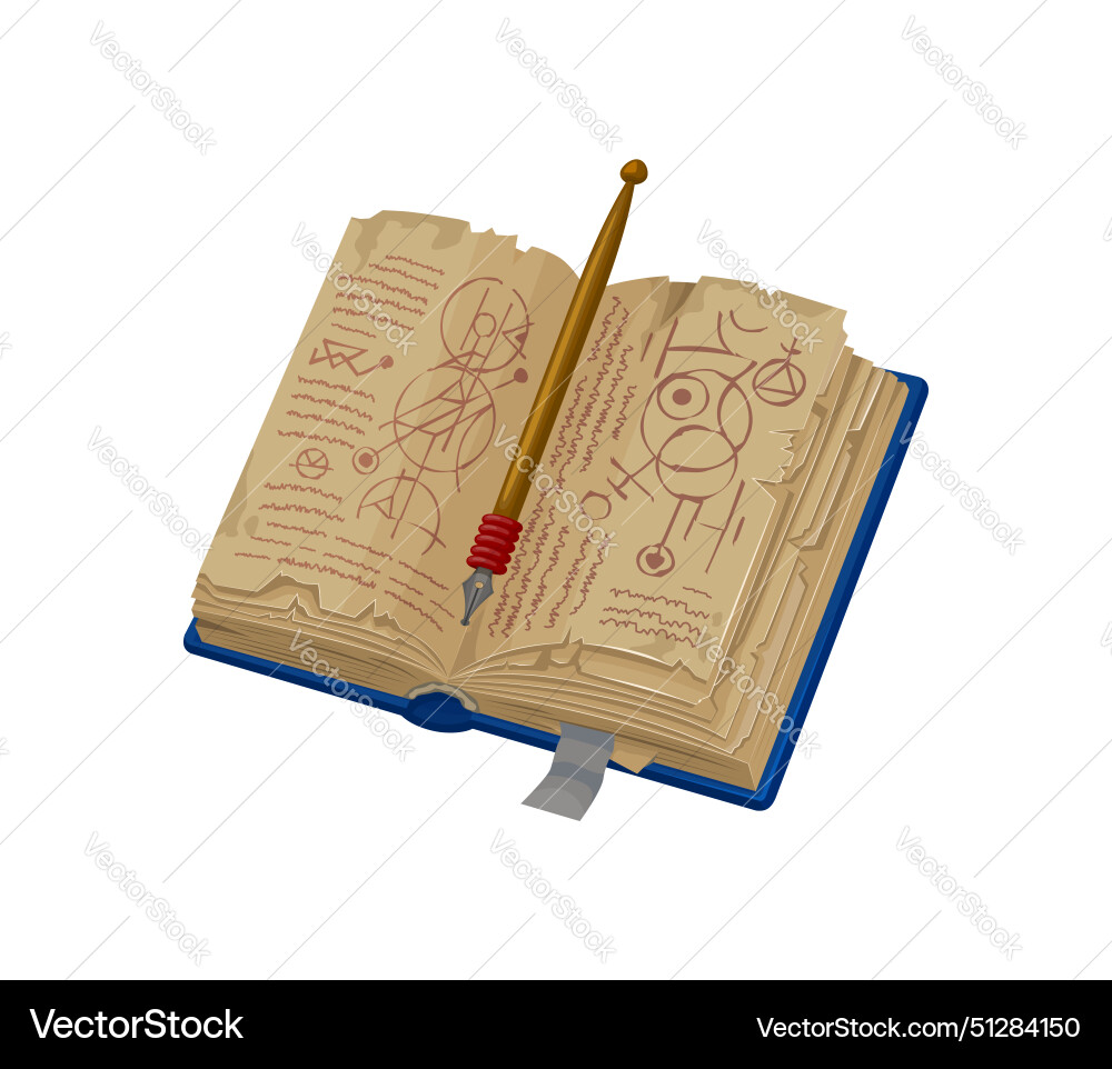 Game book opened magic tome with rugged pages Vector Image