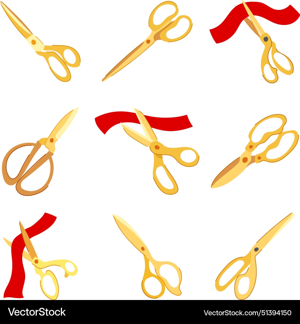 Gold scissor set cartoon Royalty Free Vector Image