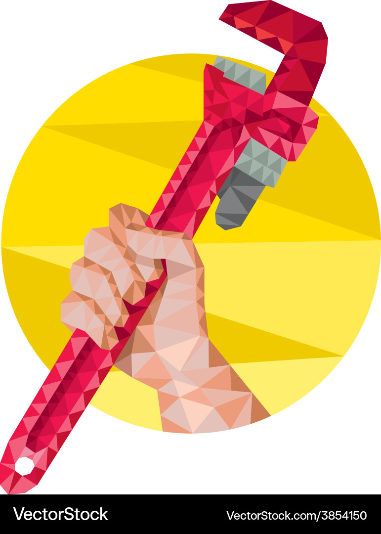 Hand holding wrench circle low polygon Royalty Free Vector