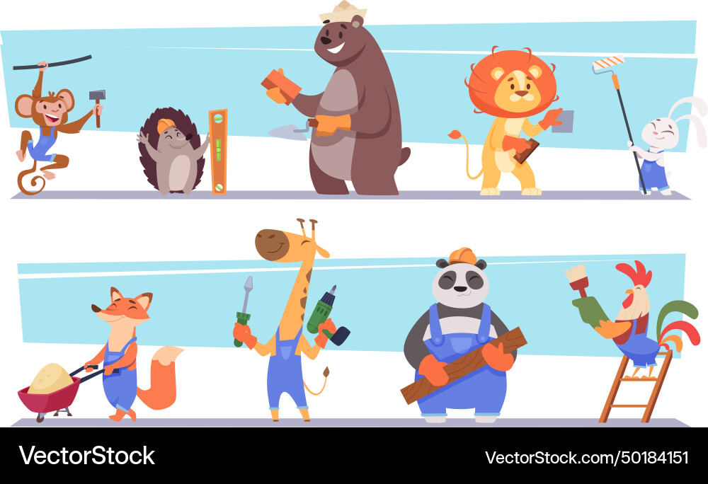 Animal builder cartoon mascots constructor Vector Image