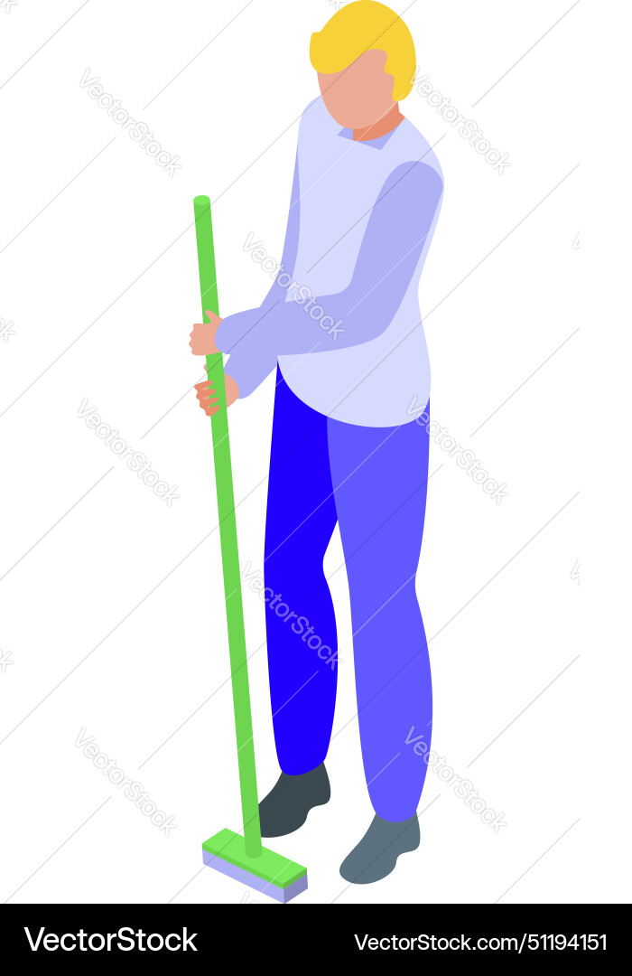 Boy cleaning floor with mop icon isometric Vector Image
