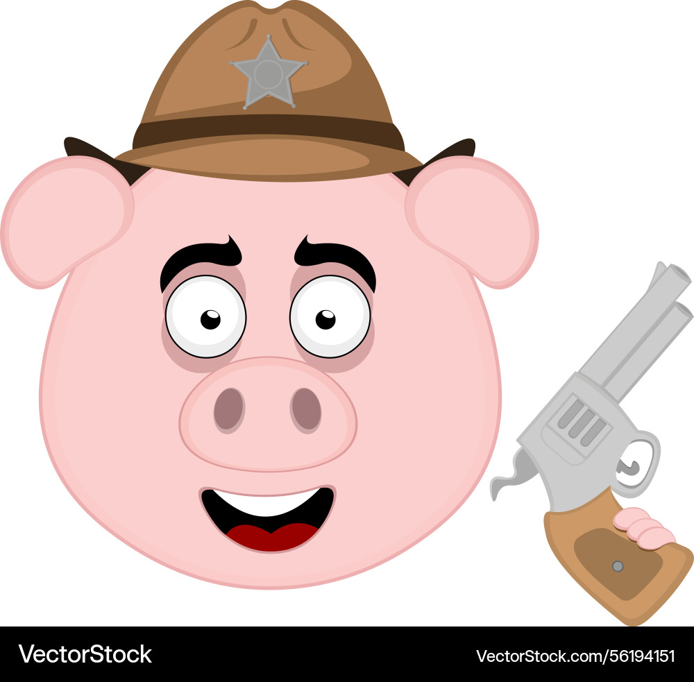 Emoji pig character sheriff gun Royalty Free Vector Image