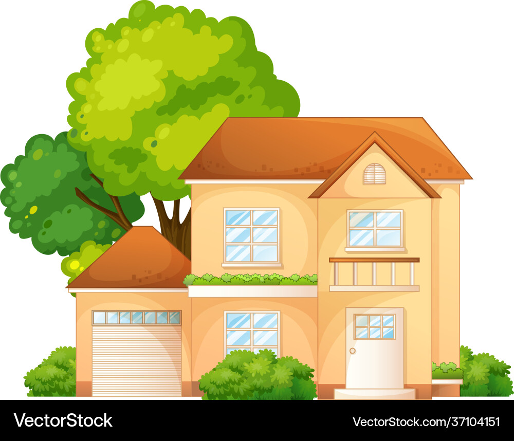 Front a house with many tree isolated on white Vector Image