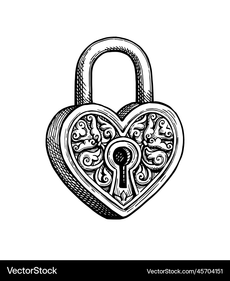 Heart shaped padlock ink sketch Royalty Free Vector Image