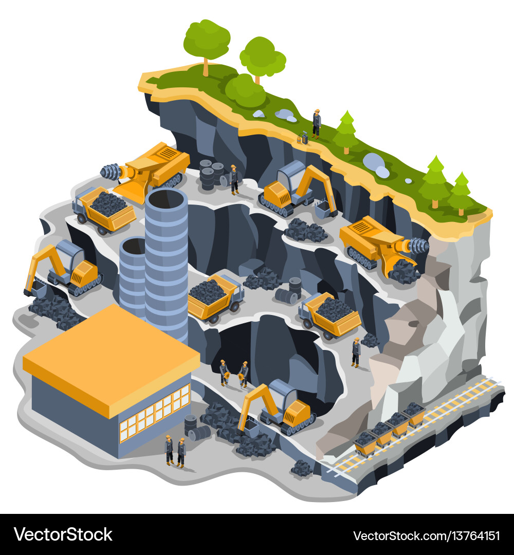 Isometric coal mining quarry Royalty Free Vector Image Isometric coal mining quarry Royalty Free Vector Image