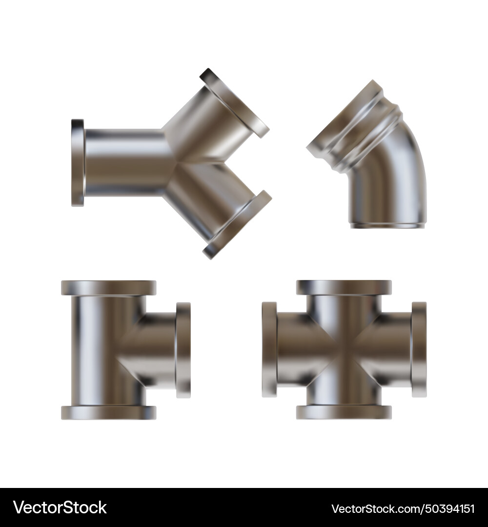 Realistic detailed 3d steel metallic pipe fitting Vector Image