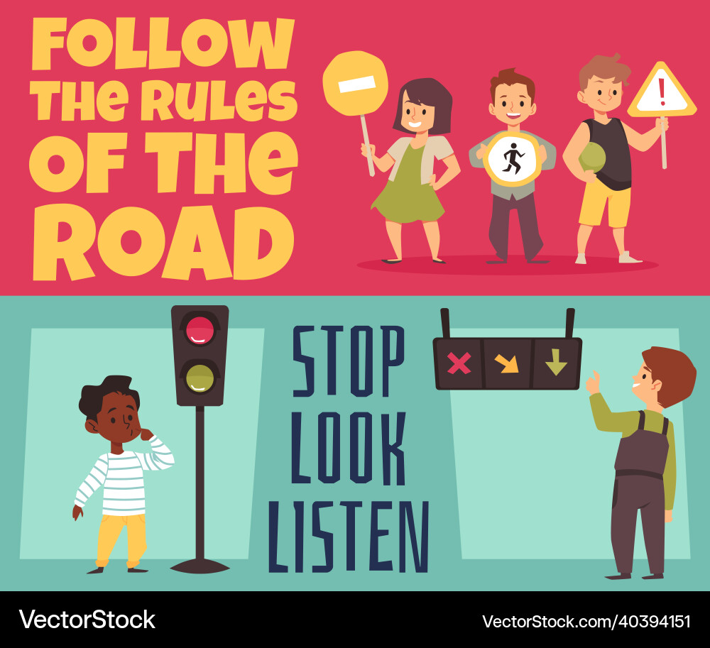 Road safety rules for children banners or posters – Royalty-Free Vector ...