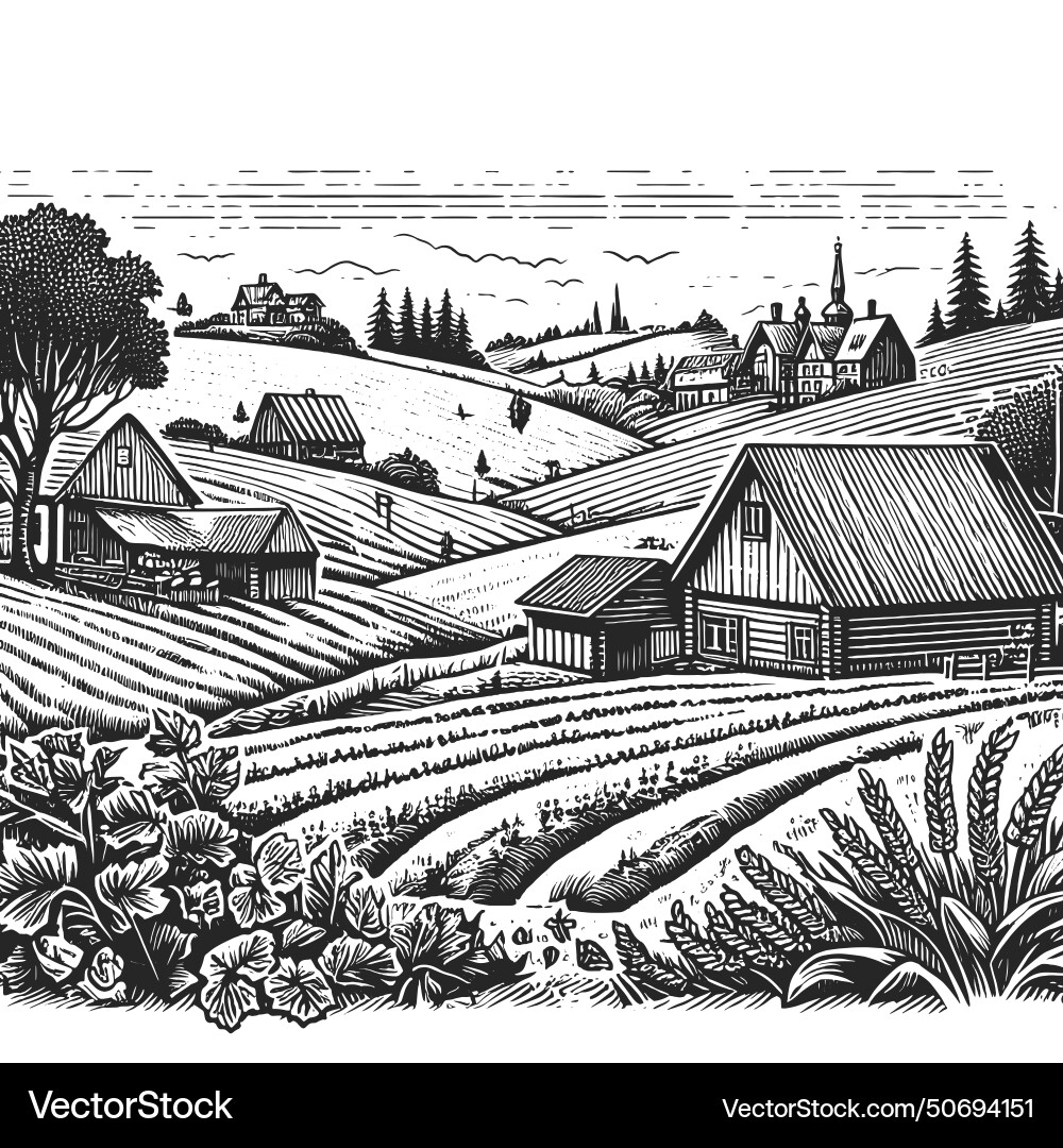 Rustic farm landscape Royalty Free Vector Image