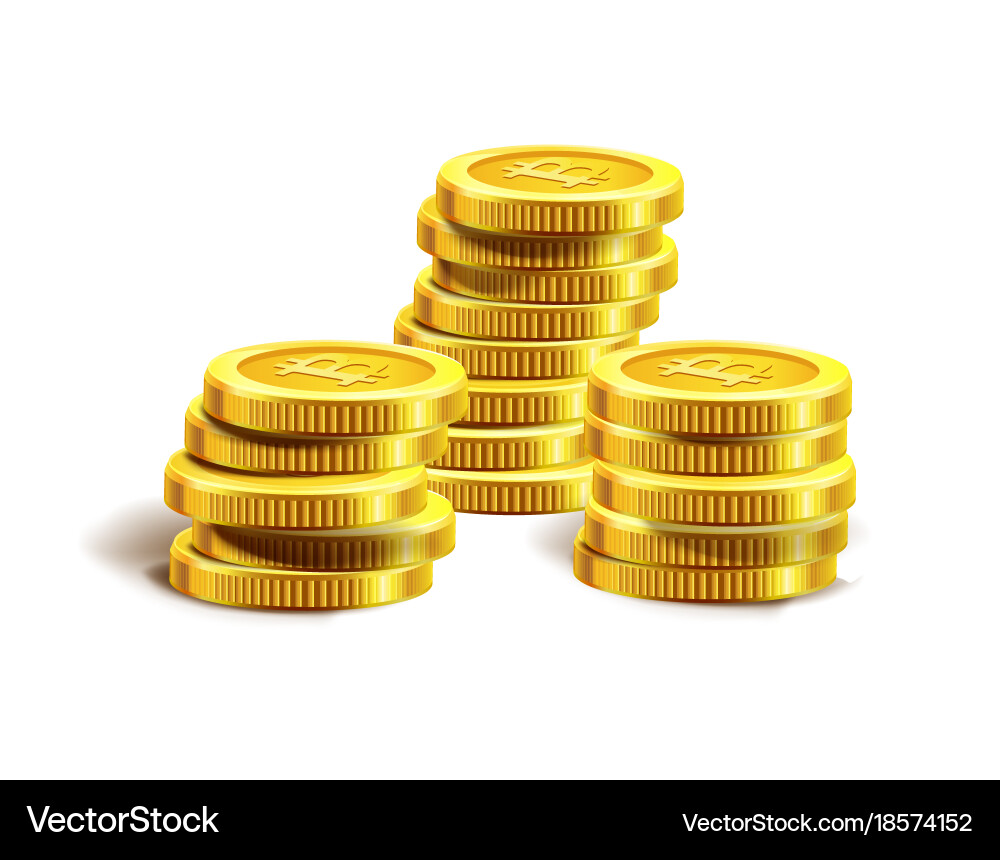 Bitcoin golden coins pile stack Royalty Free Vector Image