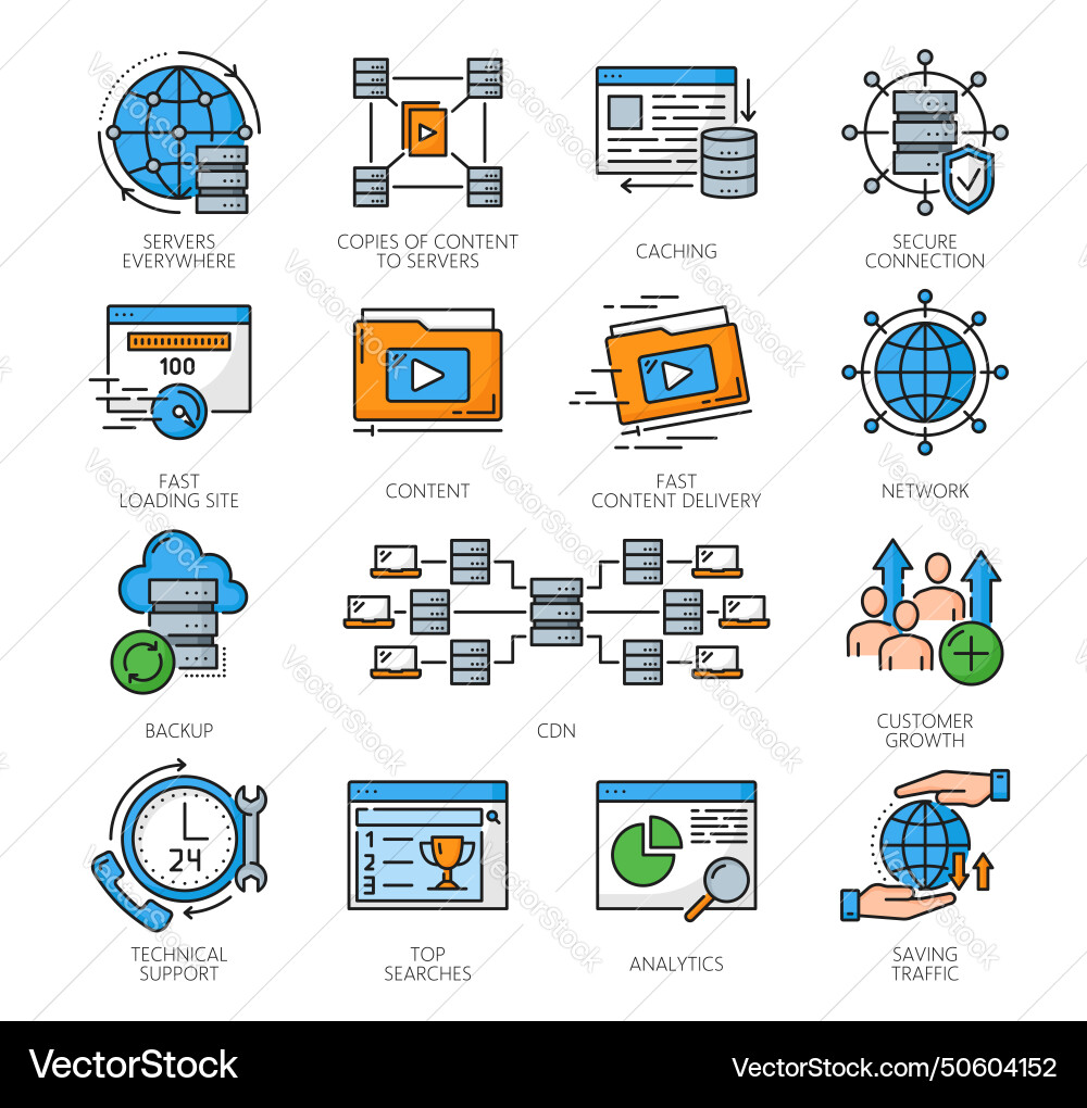 Cdn content delivery network icons digital media Vector Image