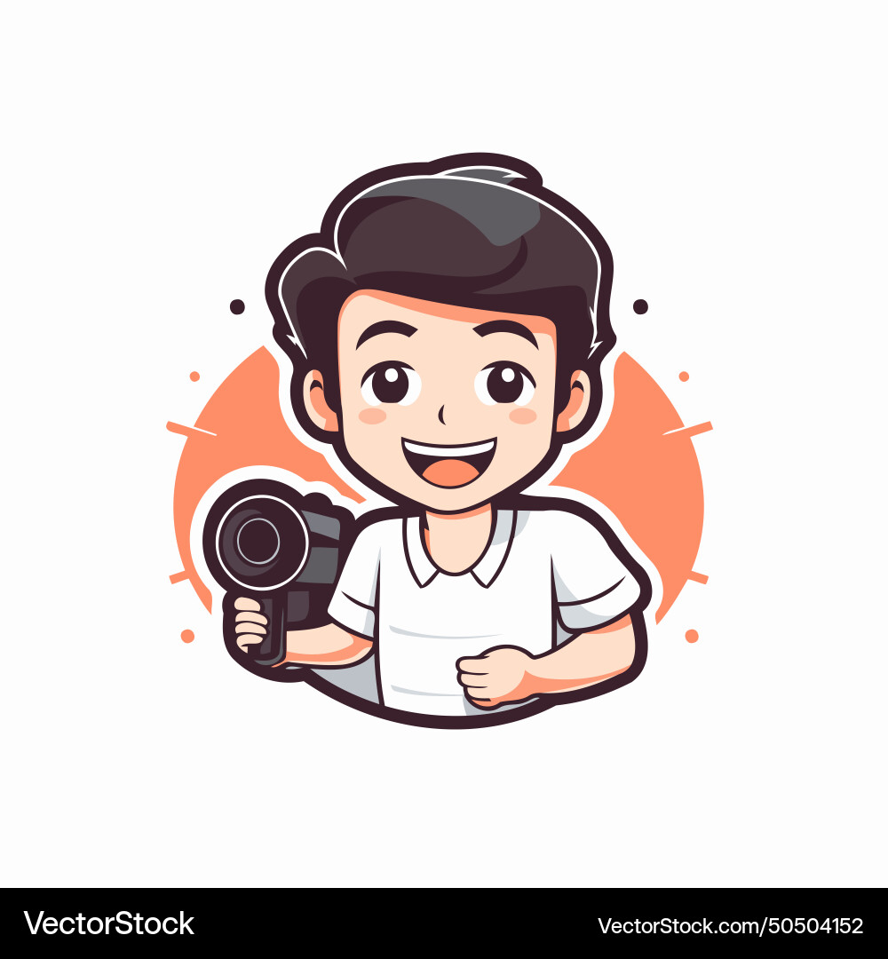 Cute boy with video camera in cartoon style Vector Image