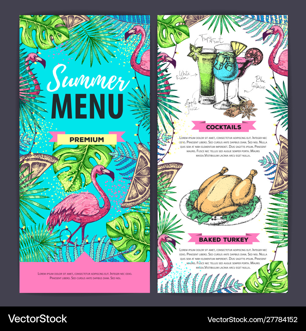Hand drawing summer menu design with flamingo Vector Image