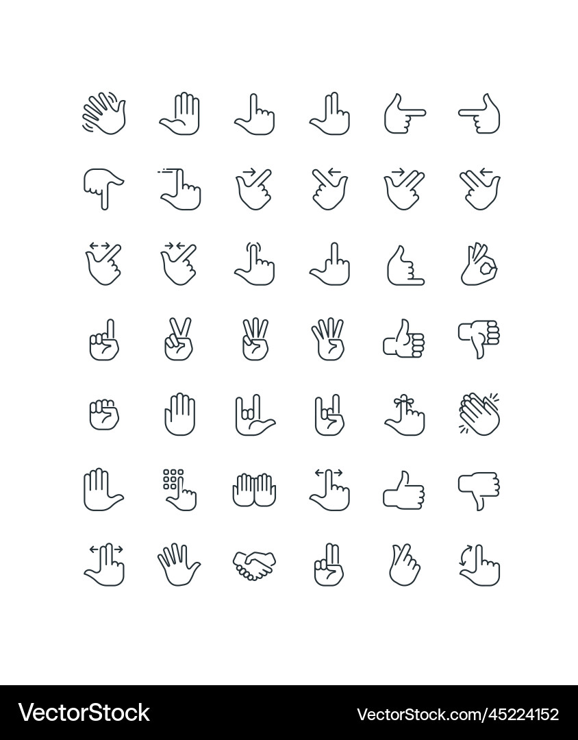 Hand gestures outline icons Royalty Free Vector Image