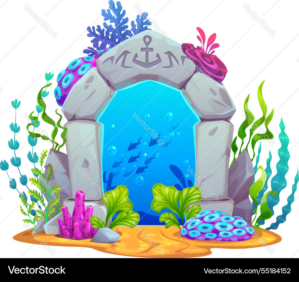 Magic game underwater sea portal in stone gate Vector Image