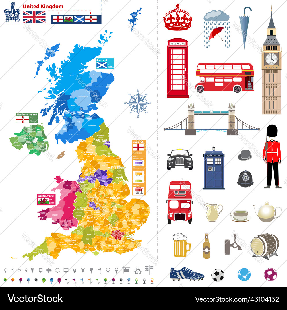 United kingdom regions map with administrative Vector Image