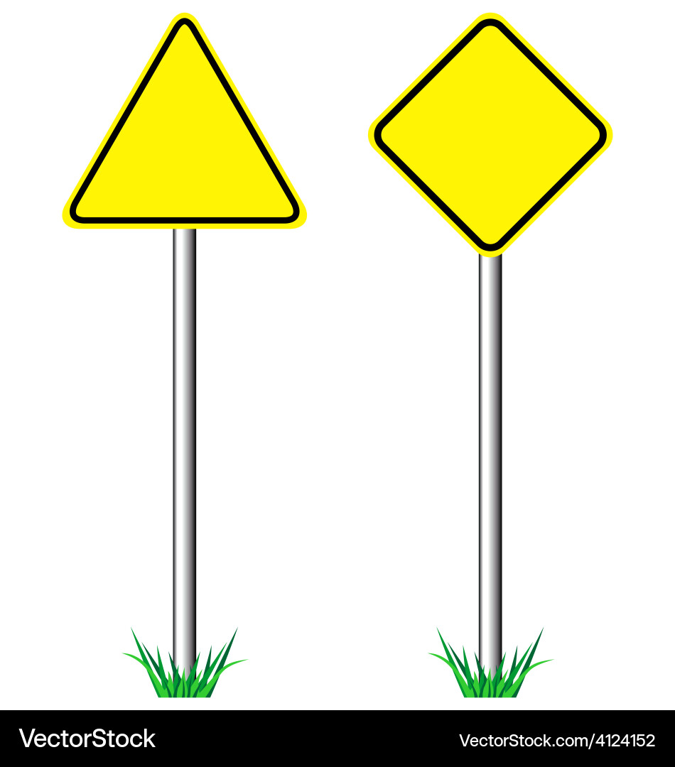 Yellow warning information road signs with grass Vector Image